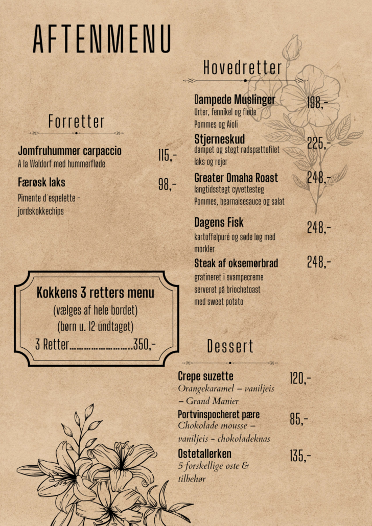 Menuer - Restaurant Stockfleth i Ebeltoft